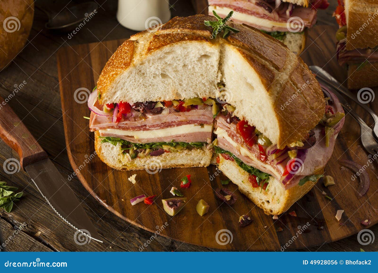 Cajun Muffaletta Sandwich with Meat and Cheese Stock Photo - Image of ...