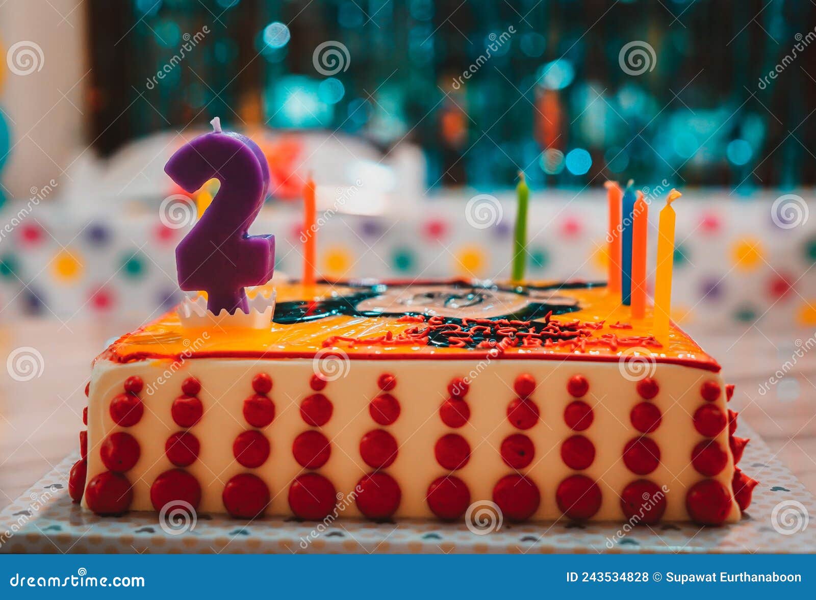 Cake: Birthday Cake with Candles for 2nd Birthday. Stock Photo - Image ...