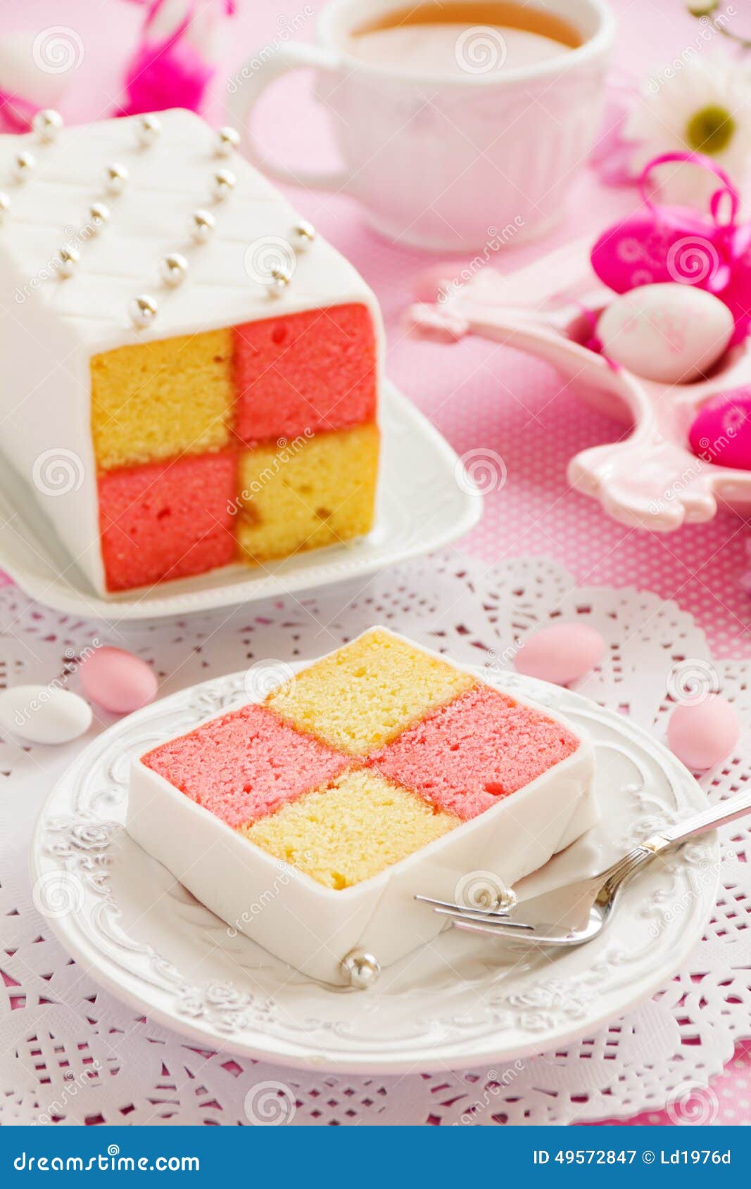 Cake Biscuit Battenberg with Marzipan. Stock Image - Image of easter ...