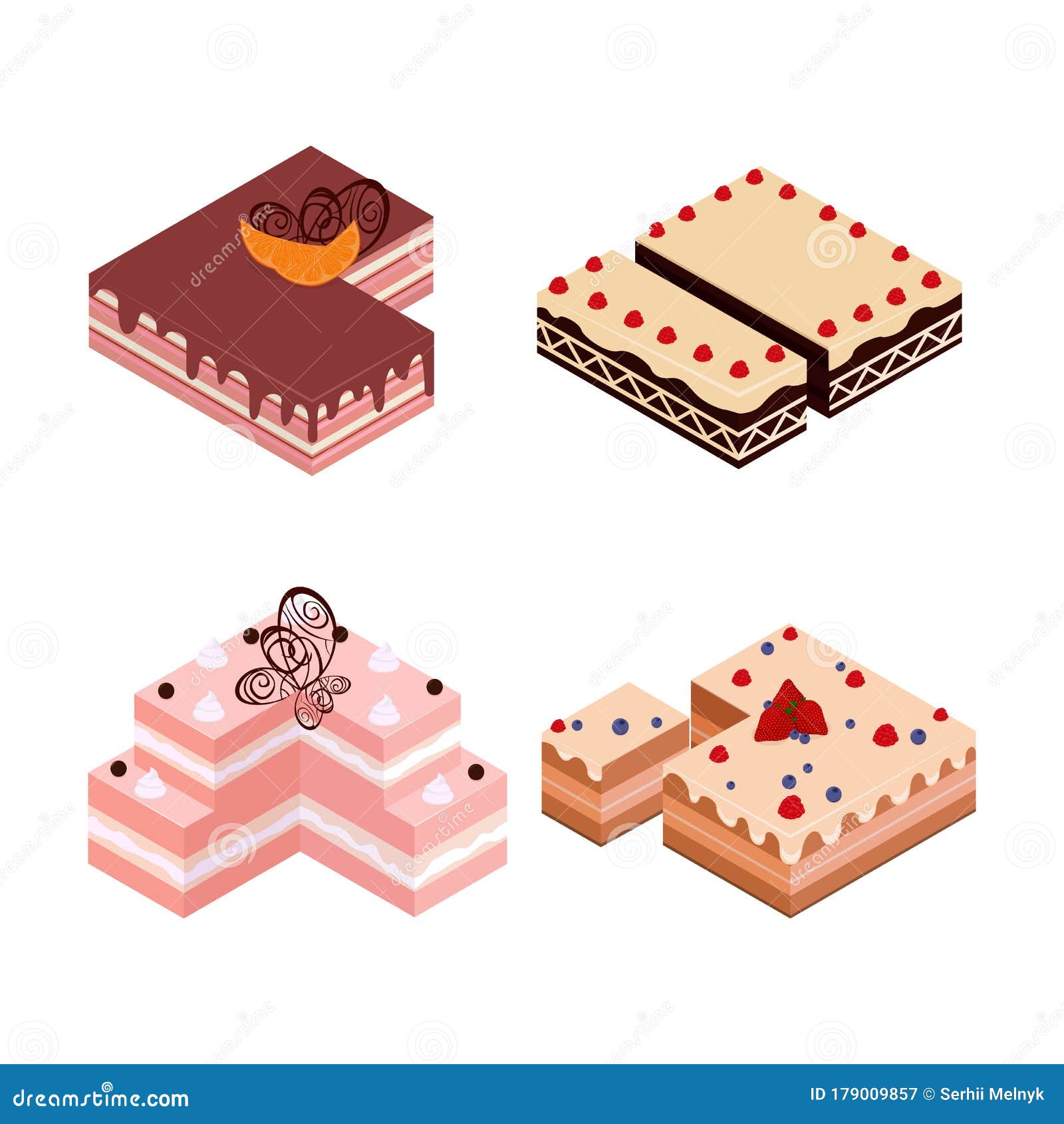 Isometric cakes set stock vector. Illustration of candle - 179009857