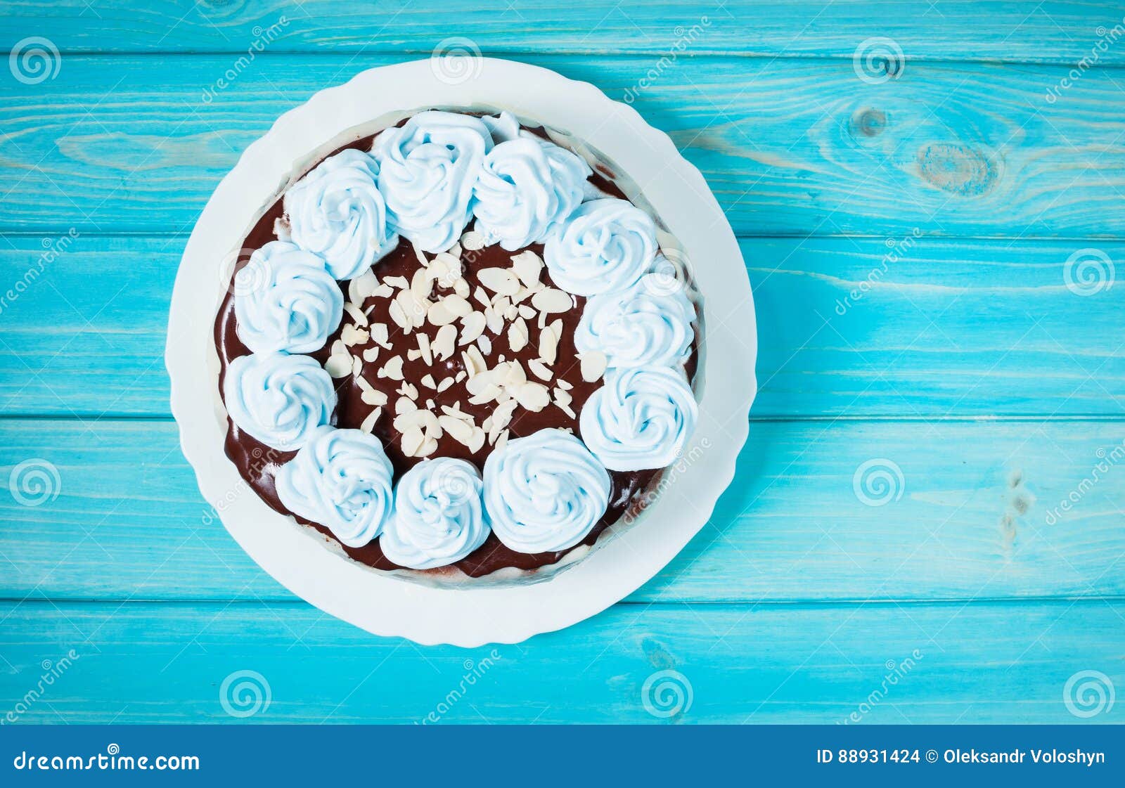 Cake with Blue Cream on Wood Background. Blue Cake Stock Photo - Image ...