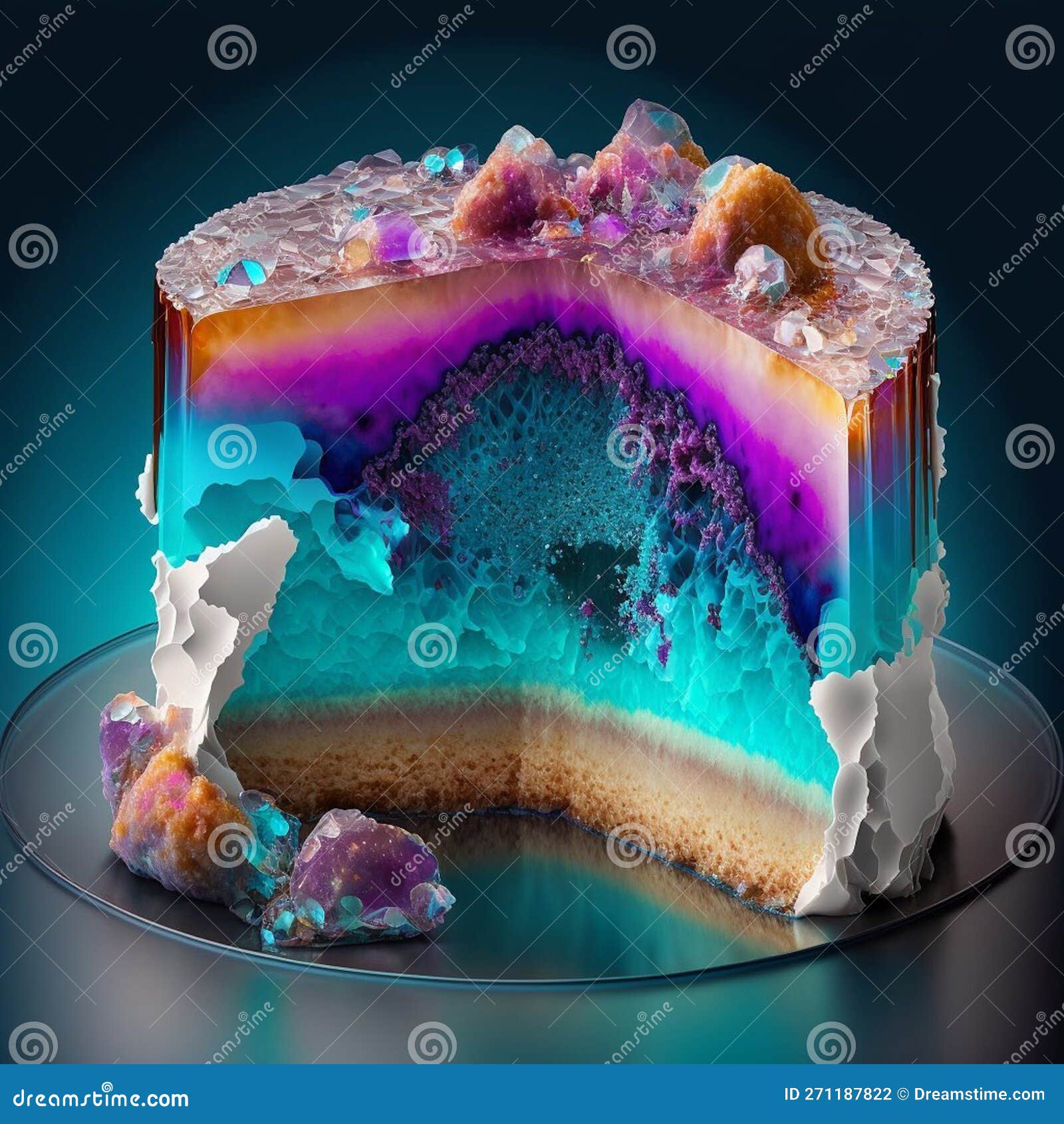 A Cake with a Blue and Purple Layer on it Stock Photo - Image of font ...