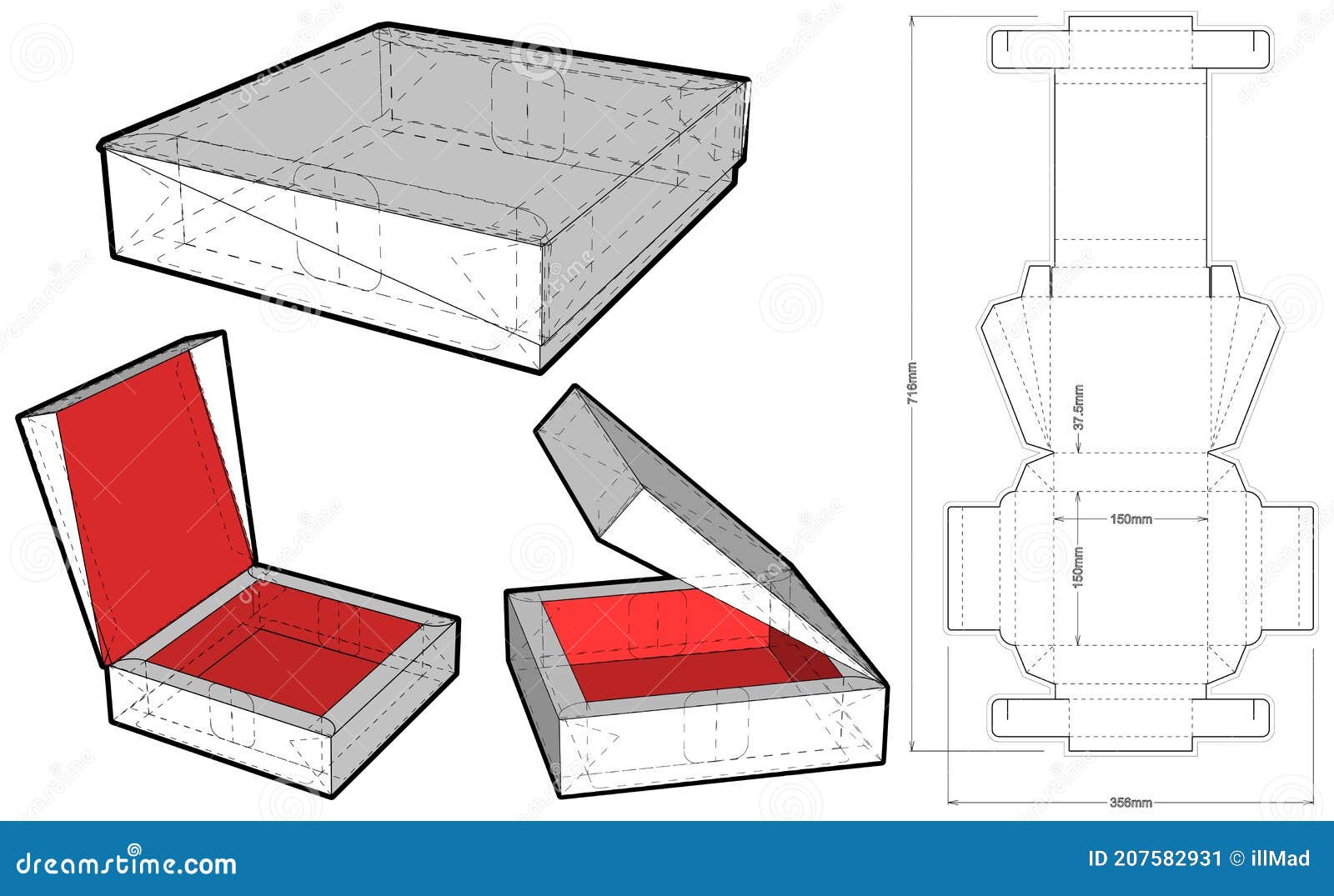 Cake Box and Die-cut Pattern. Stock Vector - Illustration of food, blue ...