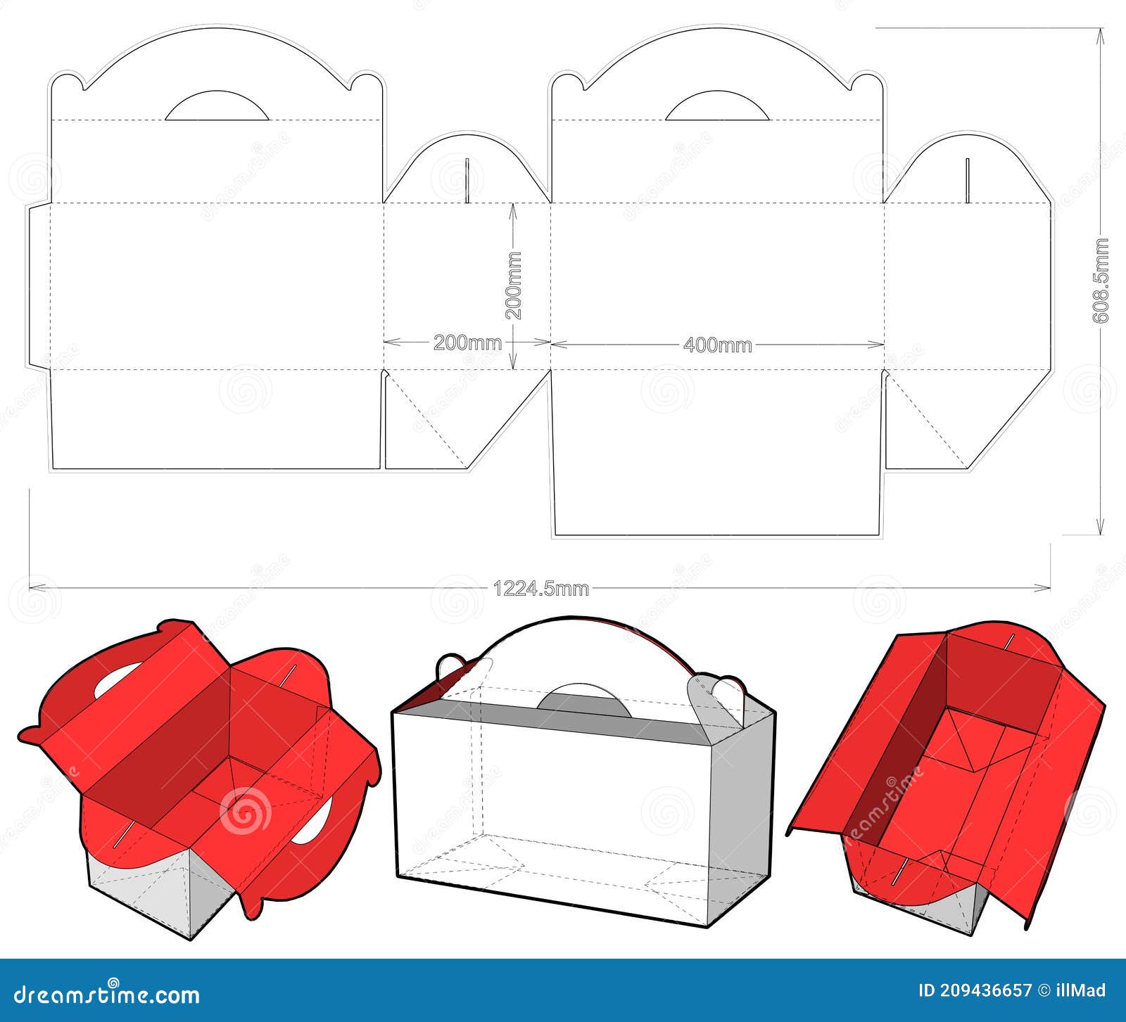 Cake Box with Handle and Die-cut Pattern. Stock Vector - Illustration ...