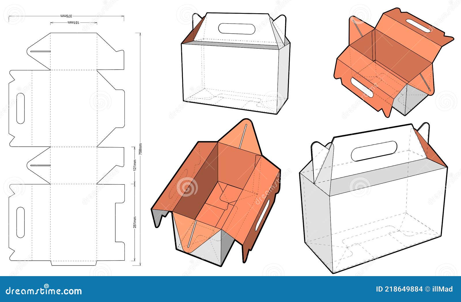 Cake Box with Handle and Die-cut Pattern. Stock Vector - Illustration ...