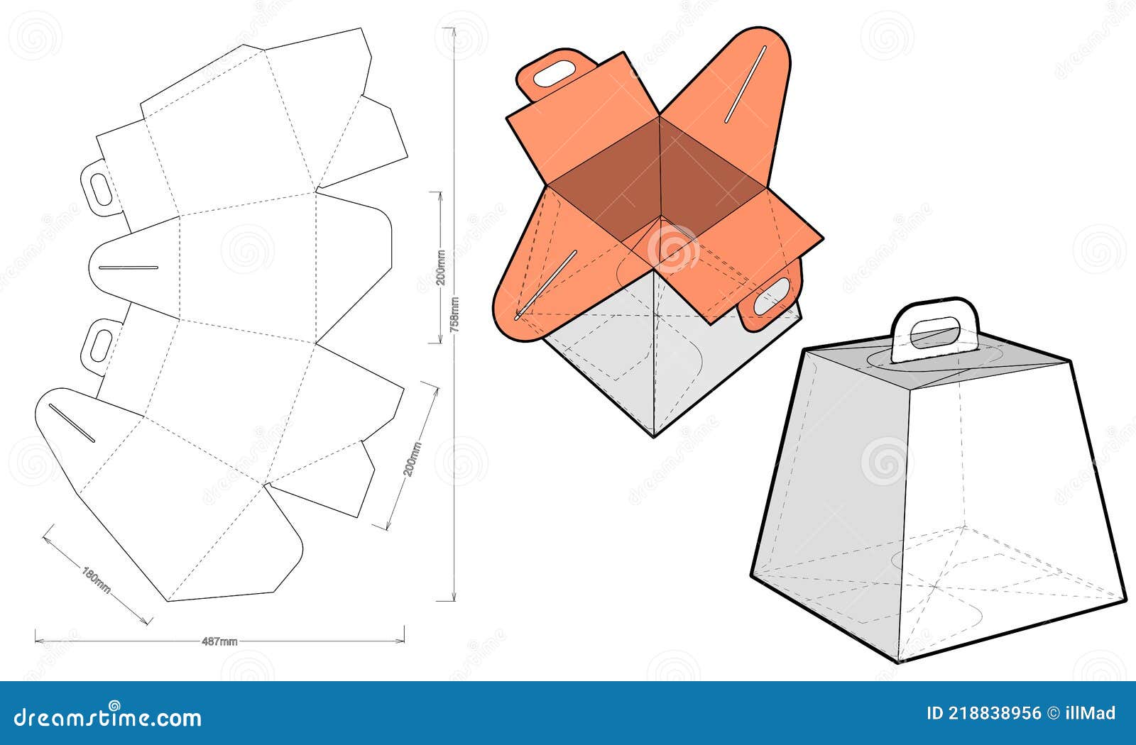 Cake Box with Handle and Die-cut Pattern. Stock Vector - Illustration ...