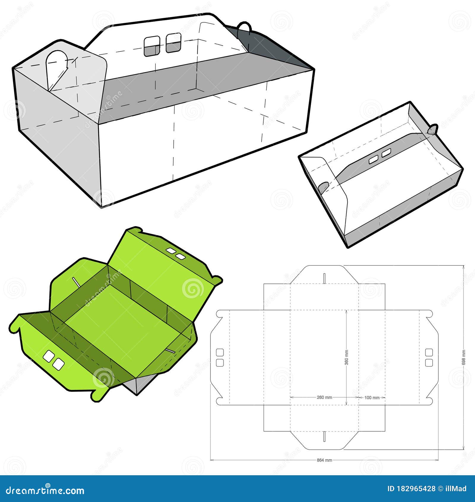 Cake Box With Handle Template, Vector With Die Cut / Laser Cut Layers ...