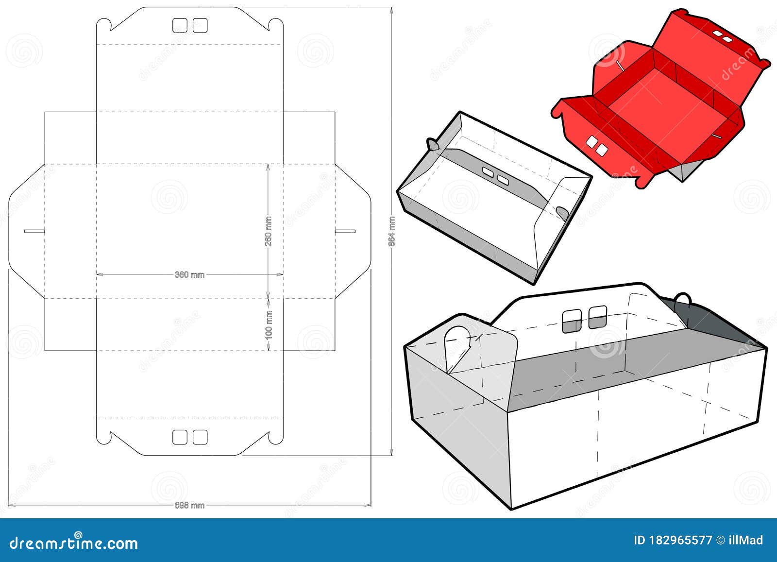 Cake Box with Handle and Die-cut Pattern. Stock Illustration ...
