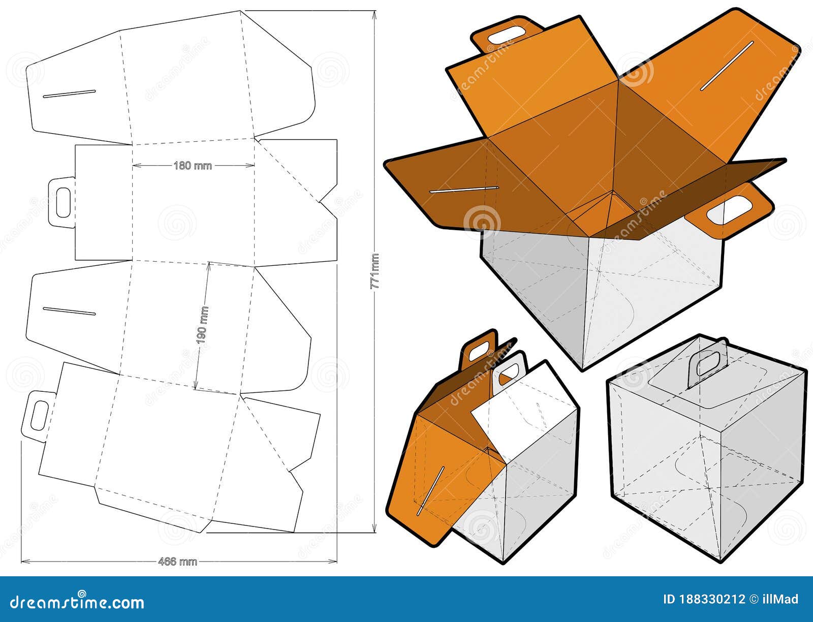 Cake Box with Handle and Die-cut Pattern. Stock Vector - Illustration ...
