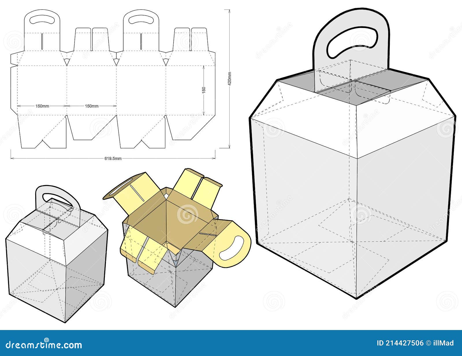 Cake Box with Handle and Die-cut Pattern. Stock Vector - Illustration ...
