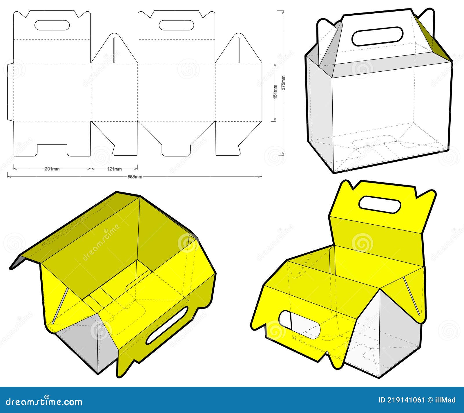 Cake Box With Handle Template, Vector With Die Cut Lines, Delivery Cake ...