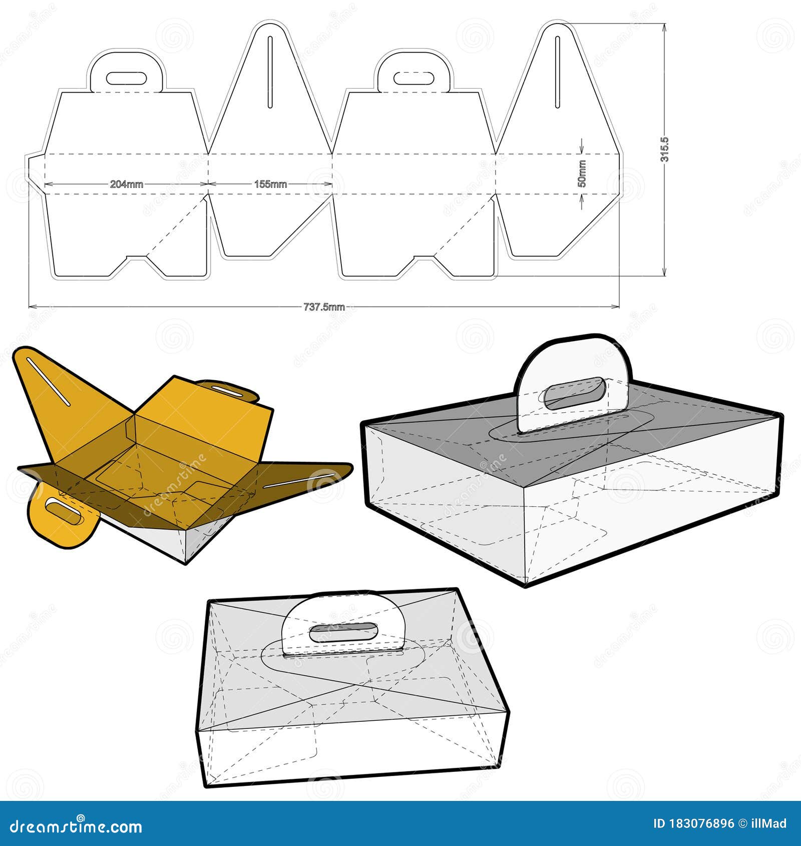 Cake Box with Handle Internal Measurement 20.4x15.5+50cm and Die-cut ...