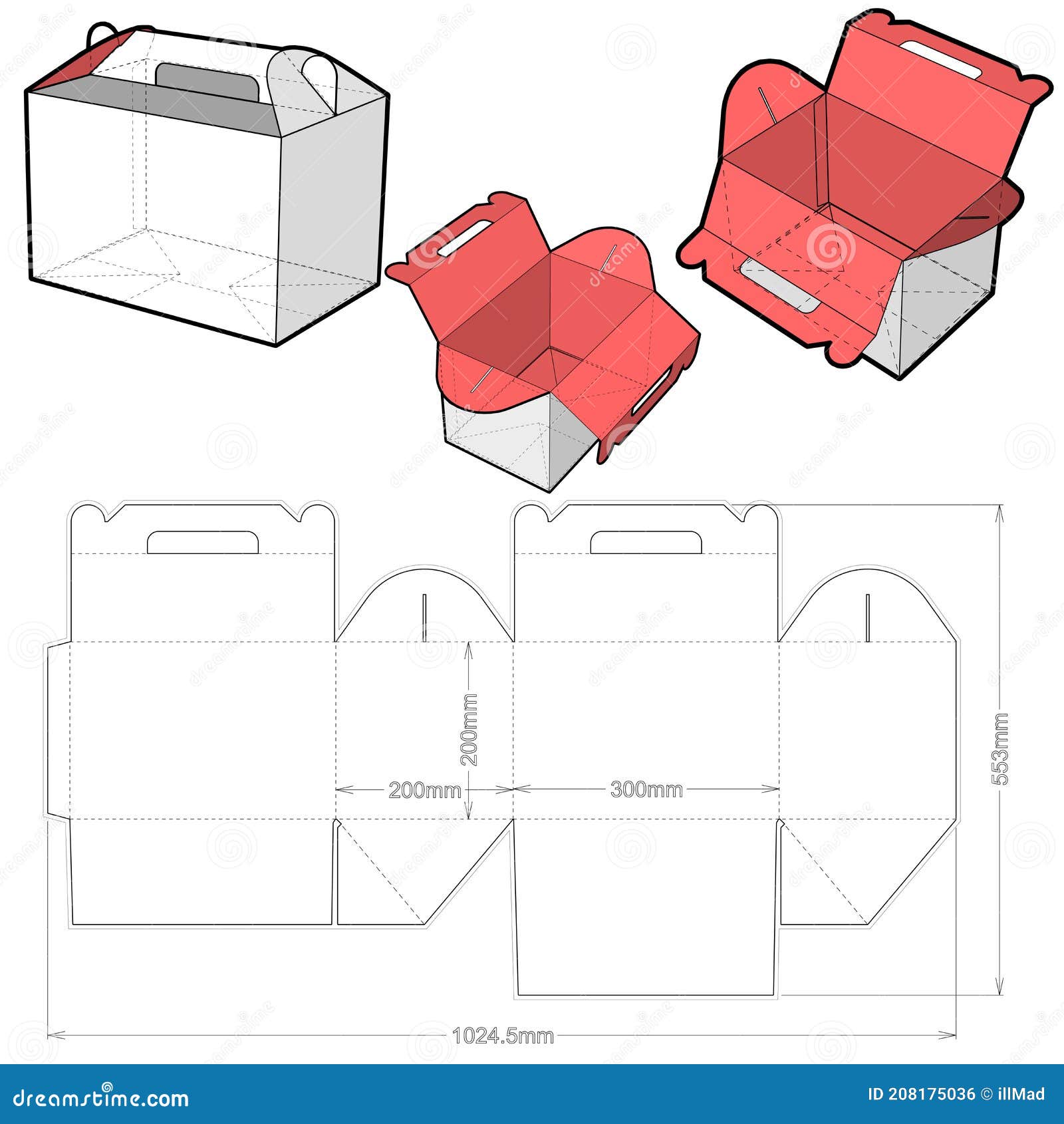 Cake Box With Handle Template, Vector With Die Cut Lines, Delivery Cake ...