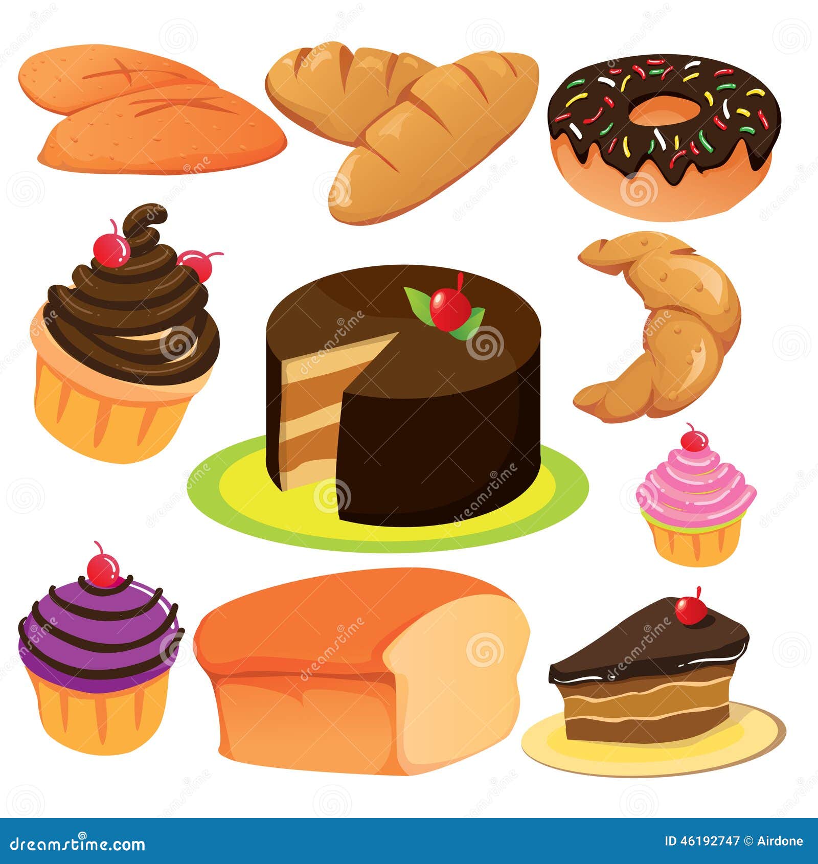 Cake and Bread Collection stock vector. Illustration of cake - 46192747