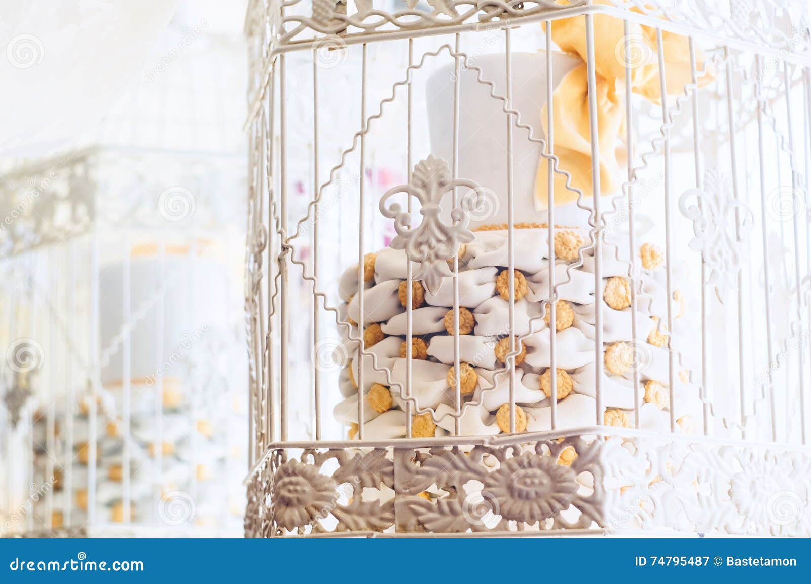 Cake in cage stock image. Image of cookery, cream, decoration - 74795487