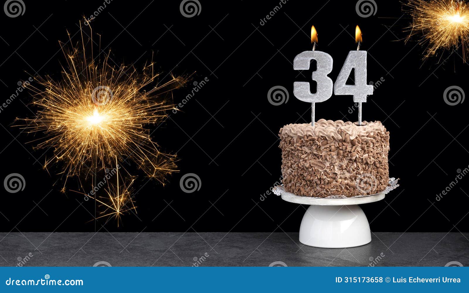 Cake with Candle Number 34 - Birthday Card Stock Photo - Image of ...