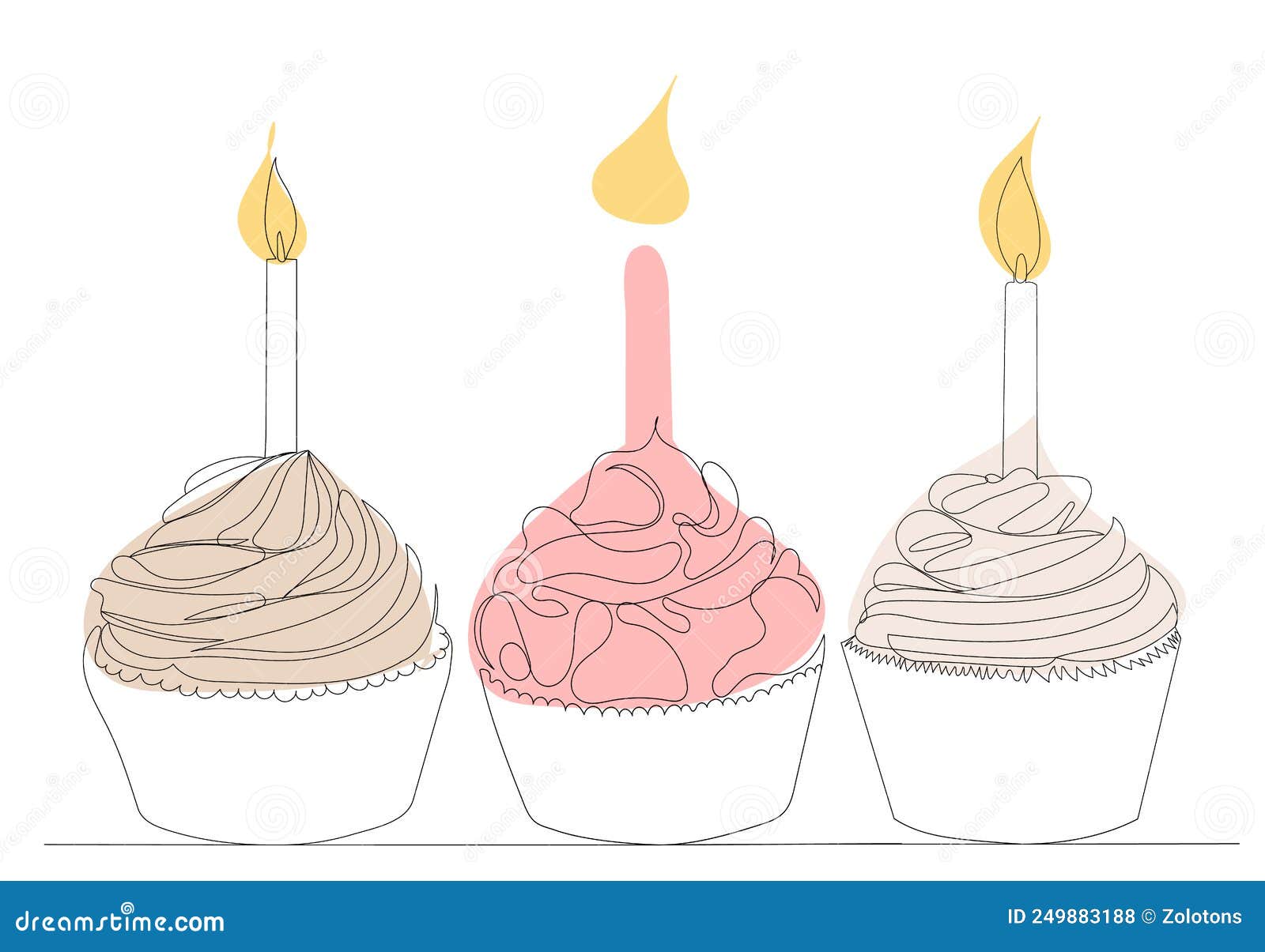 Cake with a Candle One Continuous Line Drawing, Vector Stock ...