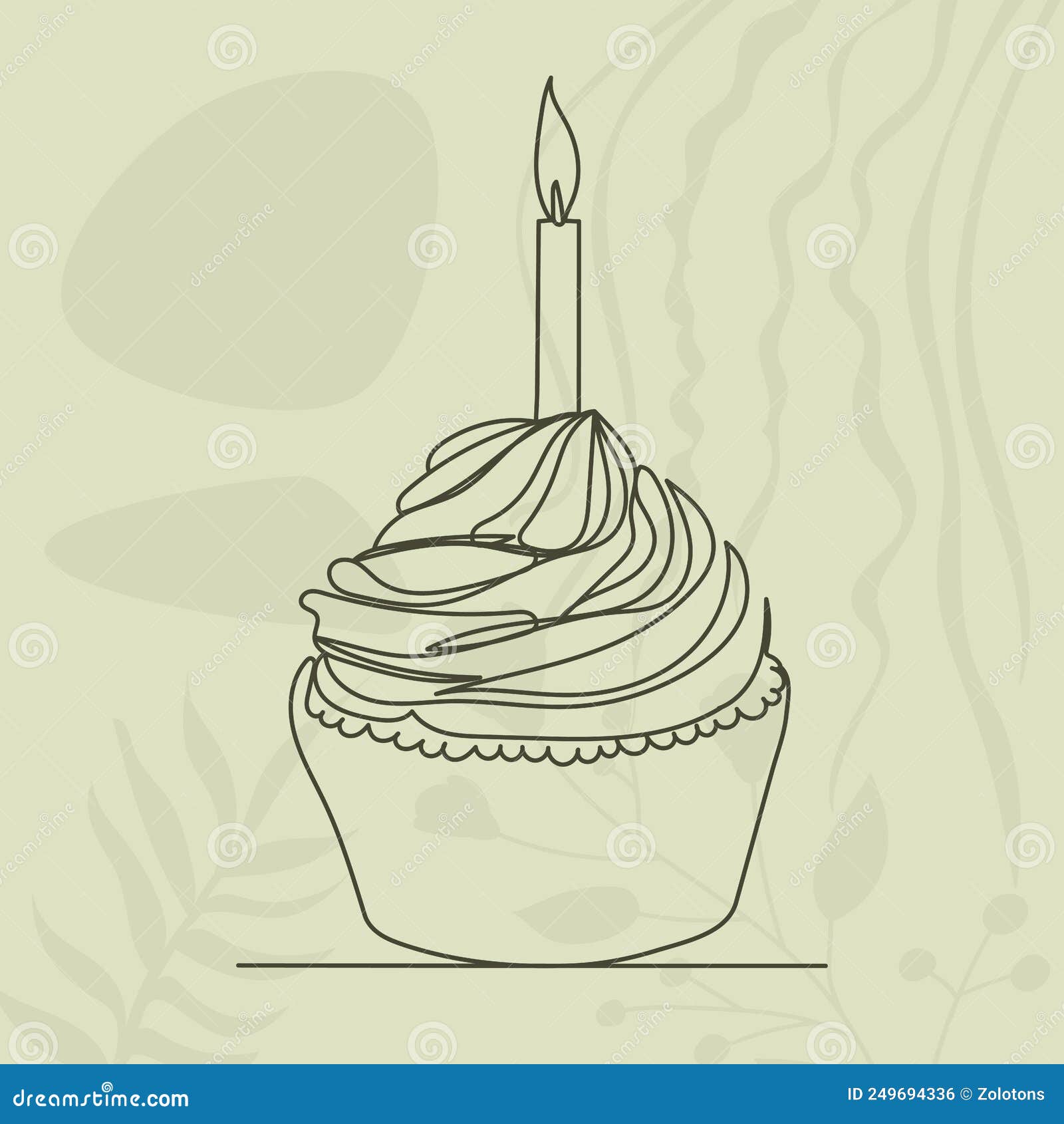 Cake with a Candle One Continuous Line Drawing Stock Vector ...