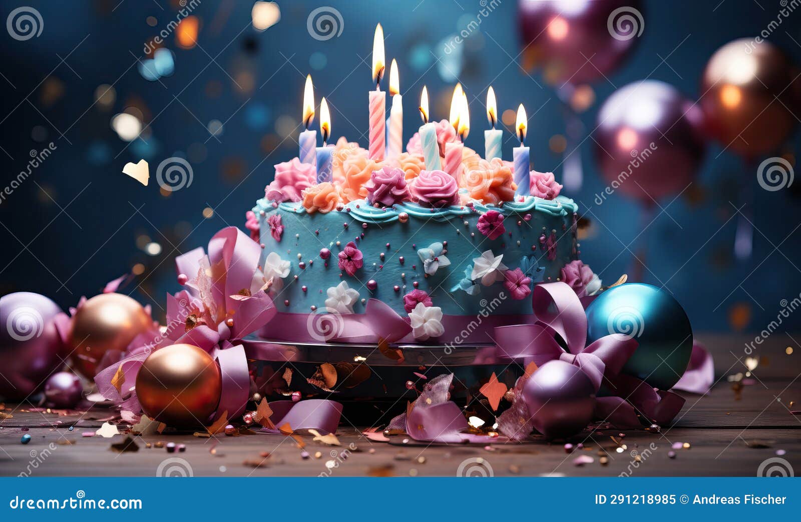 Cake with Candles on a Blurred Background. Stock Image - Image of event ...