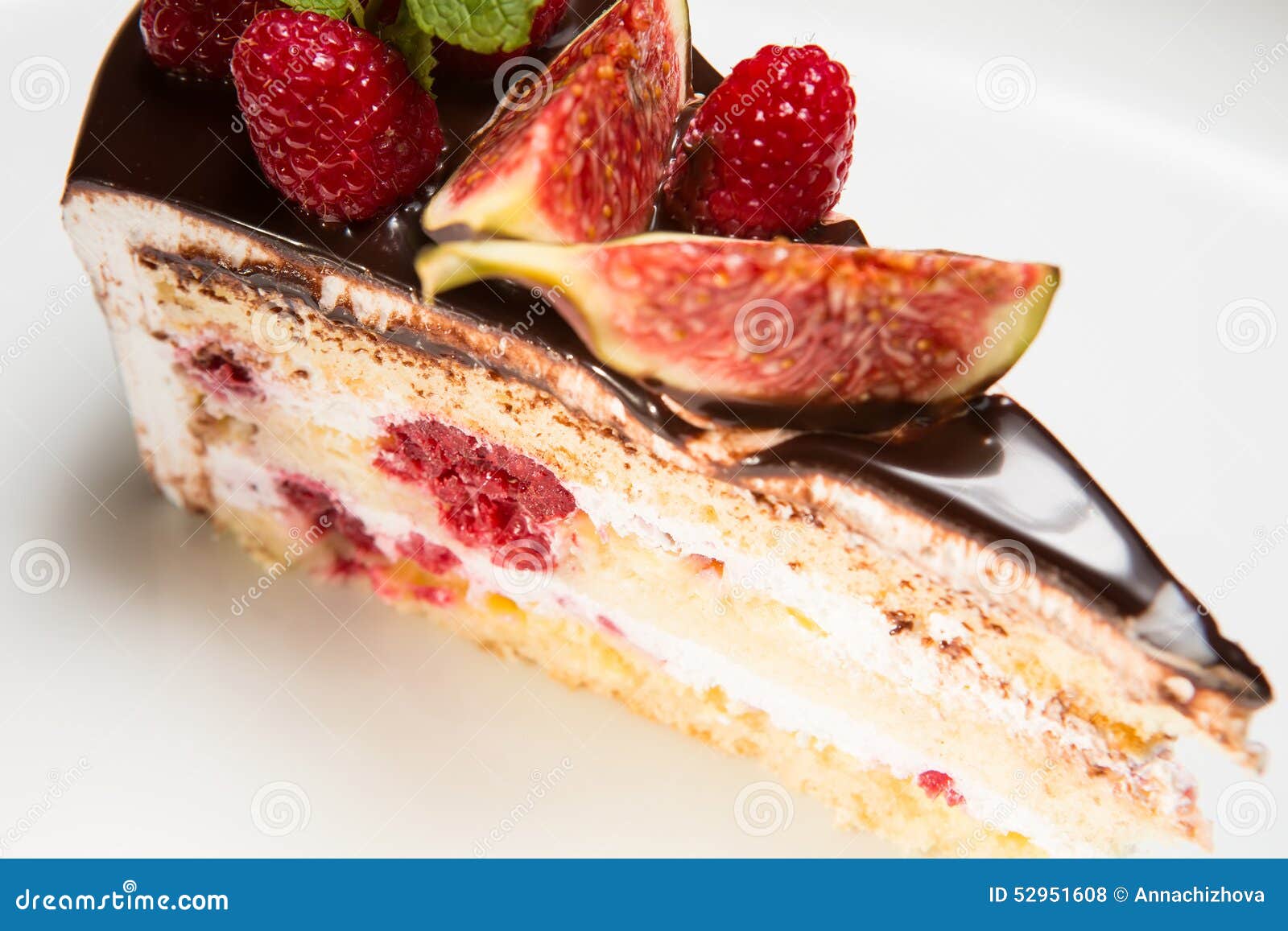 Cake with Chocolate, Fig and Raspberry Stock Photo - Image of beverage ...