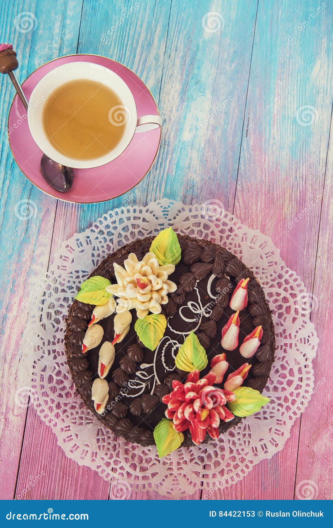 Cake on color background stock image. Image of food, color - 84422153