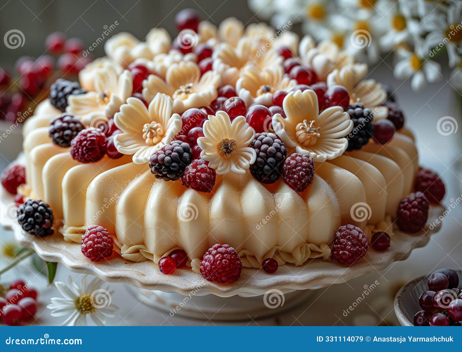 ? Cake Covered In Mastic With Intricate Flower Patterns Stock ...