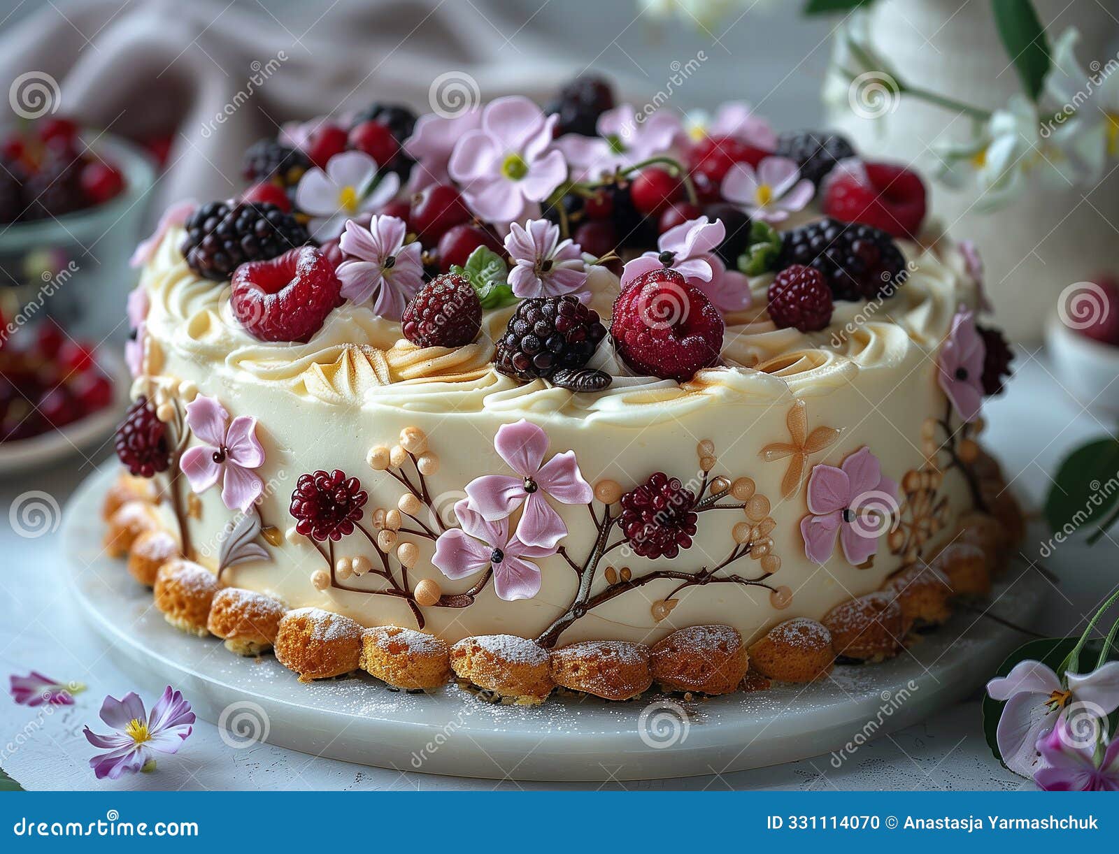 ? Cake Covered In Mastic With Intricate Flower Patterns Stock ...