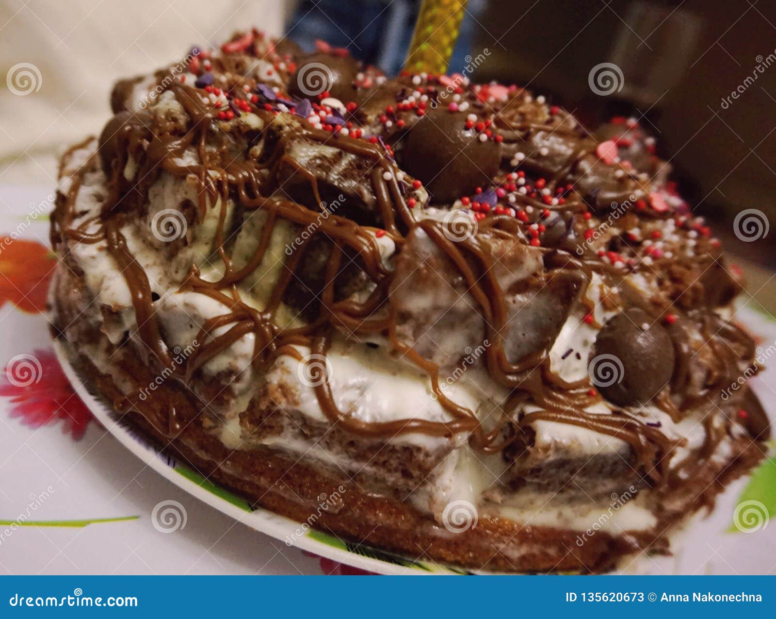 Cake `curly Pincher`, Watered with Chocolate Icing. Stock Image - Image ...