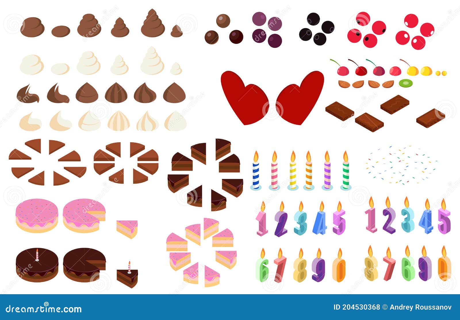 Cake Decorations in Isometric Style. Stock Vector - Illustration of ...