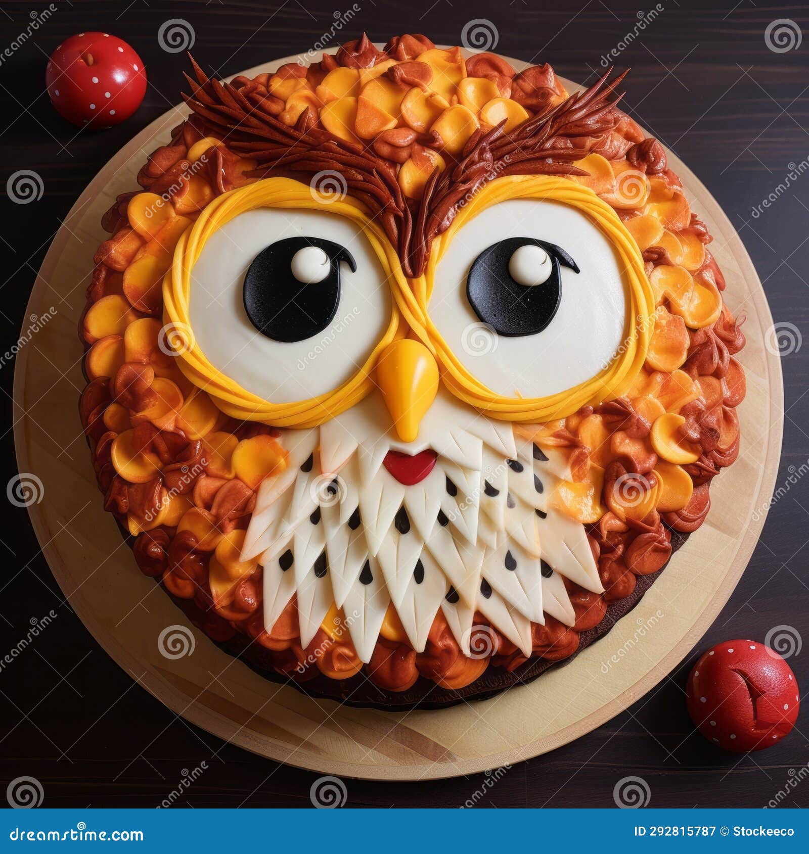 Owl Face Cake: Photorealistic 2d Pie with Comic Cartoon Design Stock ...