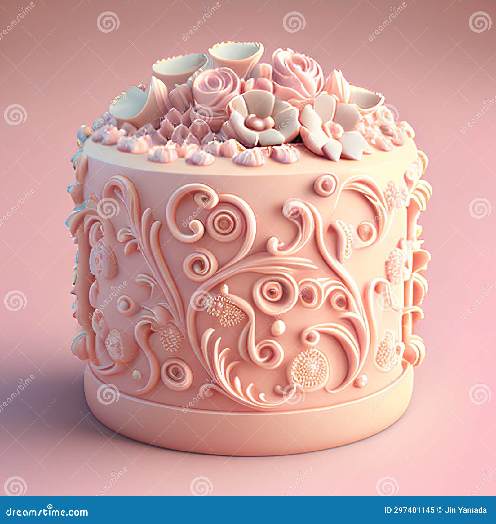 Cake with Floral Pattern. 3d Rendering, 3d Illustration Stock Illustration - Illustration of ...