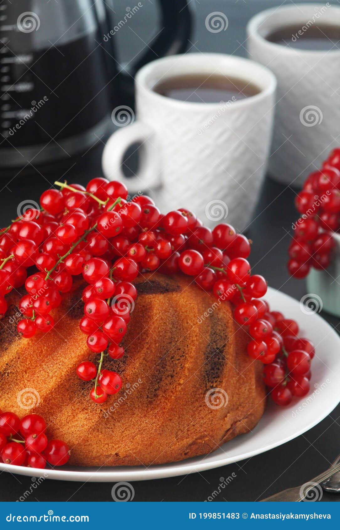 A Cake with Fresh Red Currant and Tea Stock Image - Image of cake, tart ...