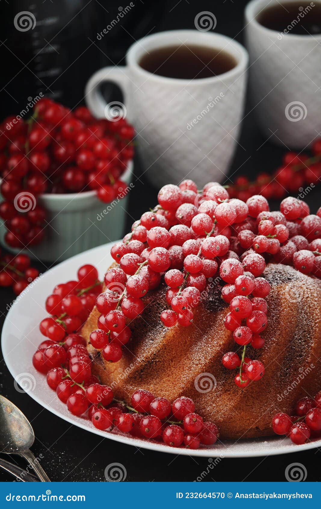 A Cake with Fresh Red Currant and Tea Stock Photo - Image of sweet ...