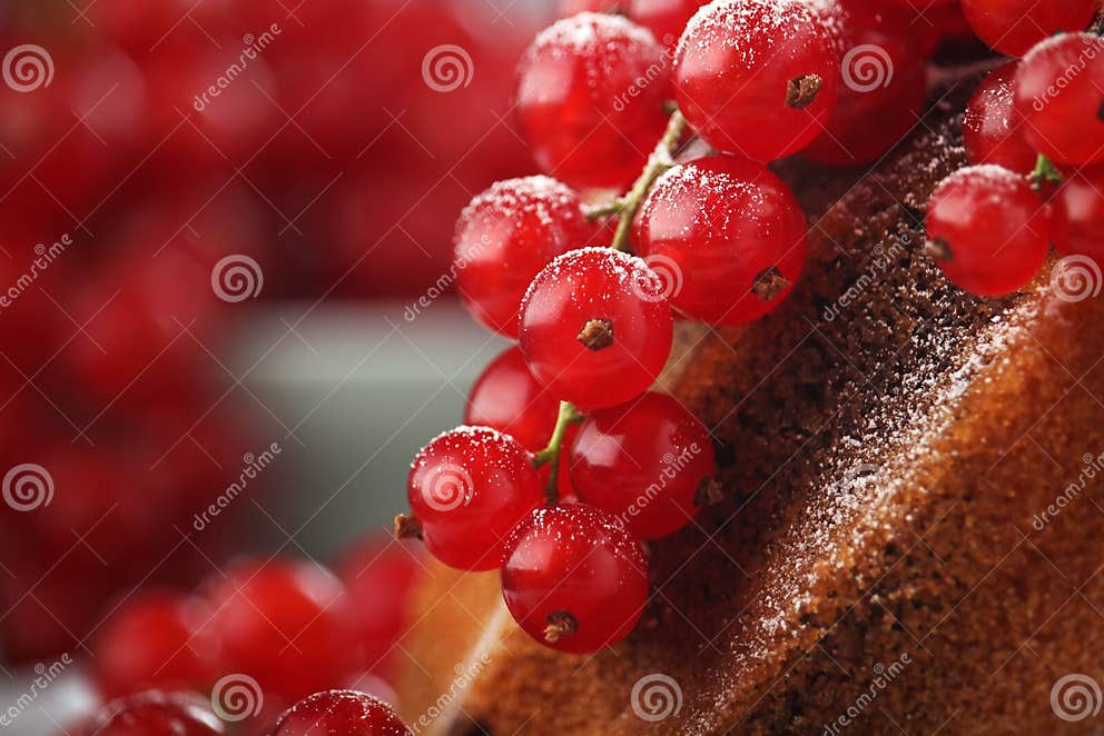 A Cake with Fresh Red Currant and Tea Stock Photo - Image of delicious ...