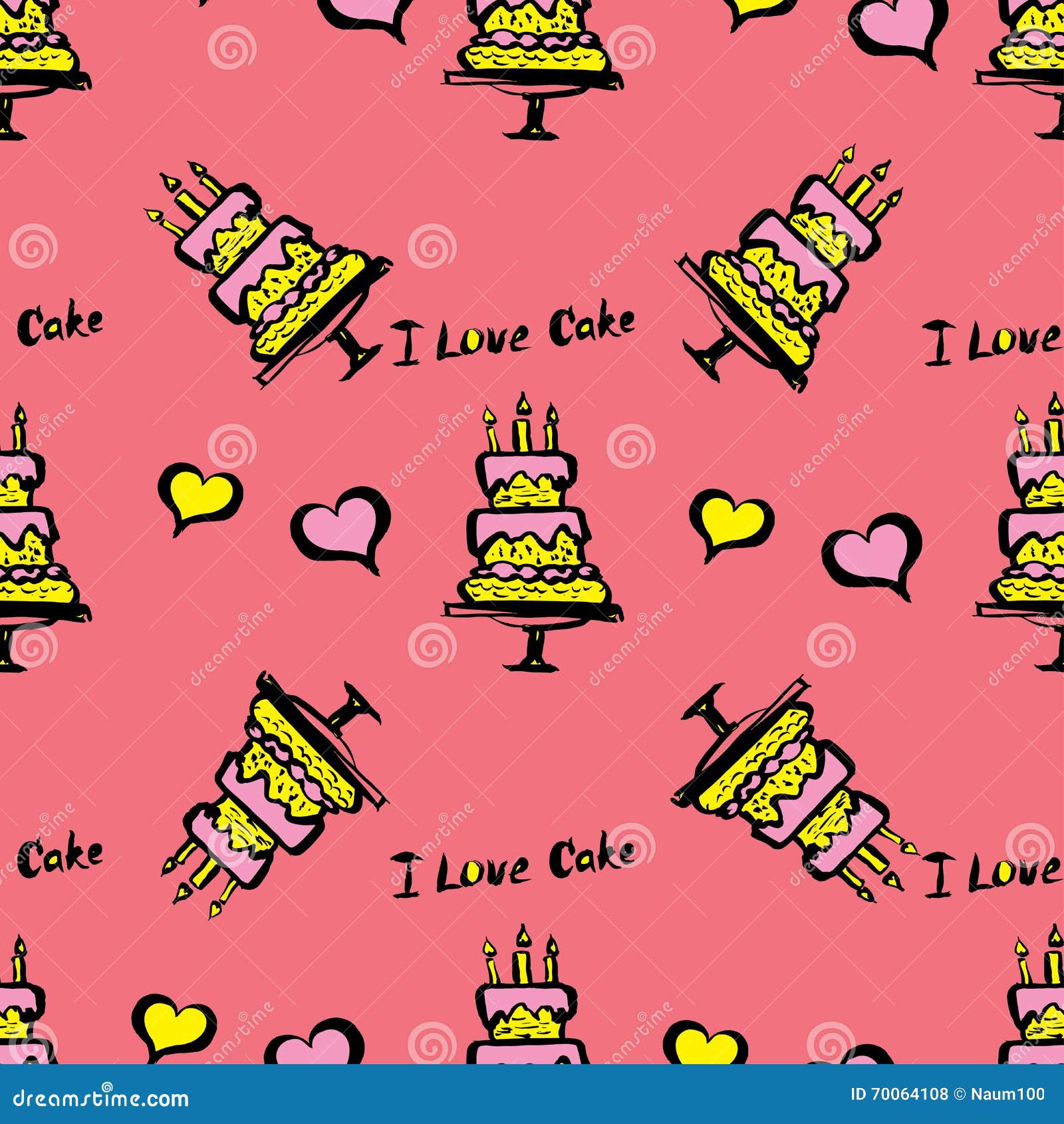 Cake and Hearts Seamless Pattern Stock Vector - Illustration of snack ...