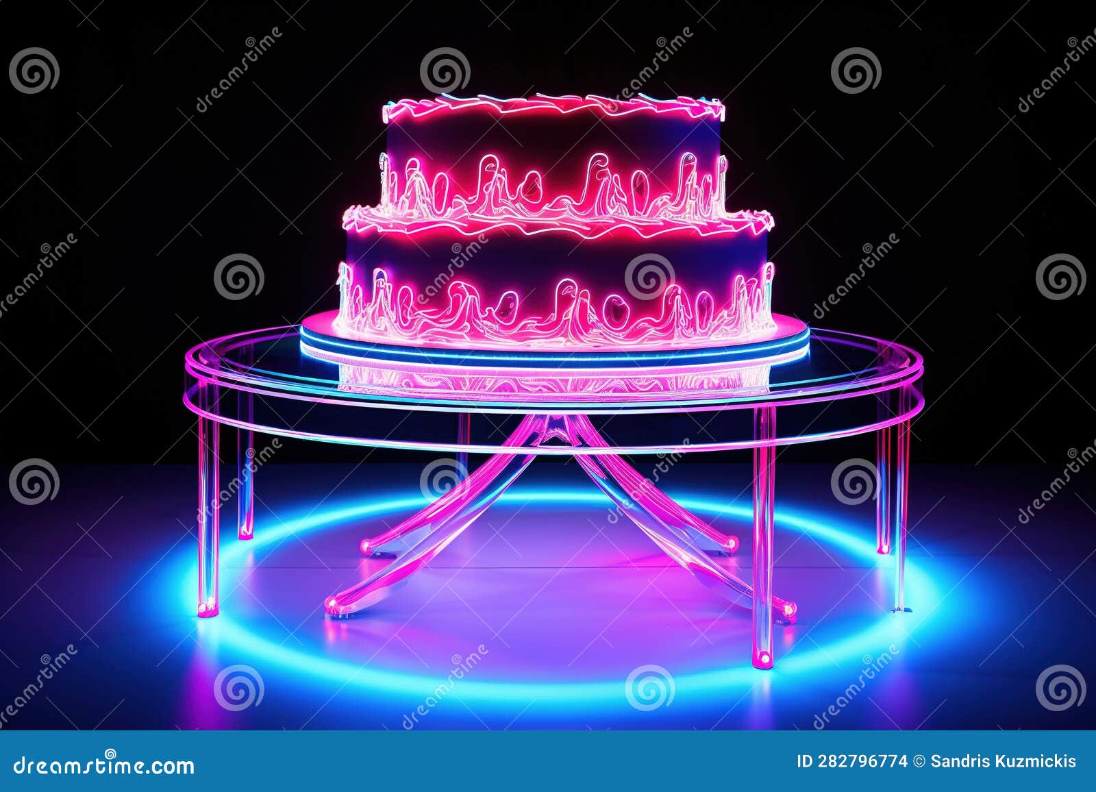 Cake Hologram, Neon Lights. Generative AI Stock Illustration ...