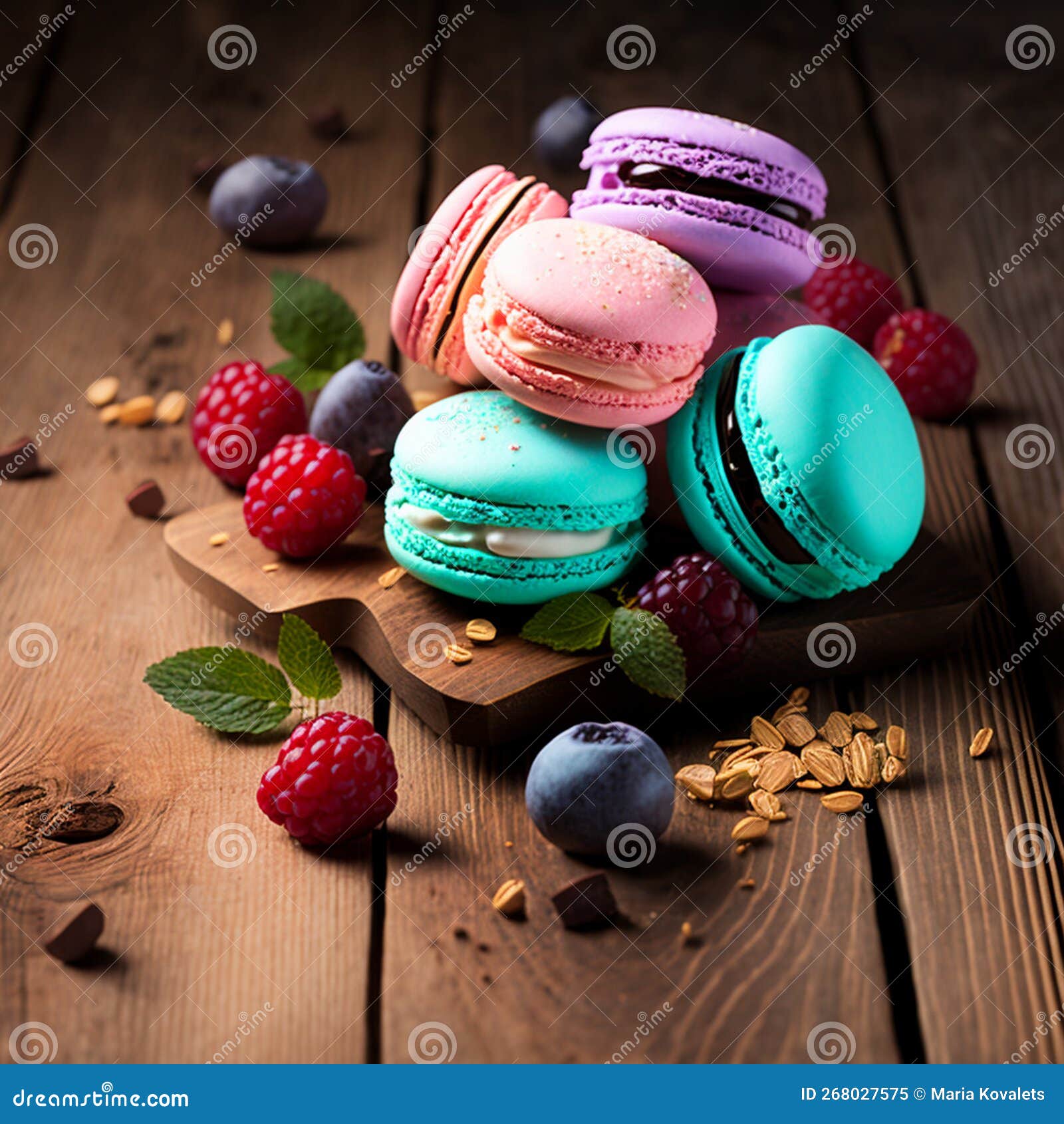 Cake Macaron or Macaroon Stack on Wooden Table, Colorful Bright Cookies ...