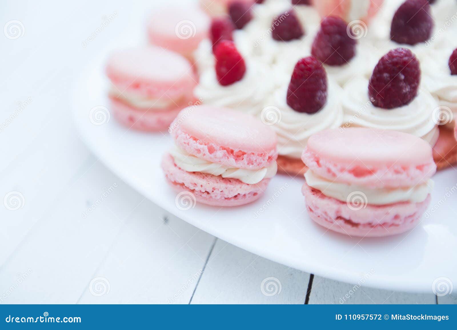 Macarons with Raspberry stock photo. Image of dessert - 110957572