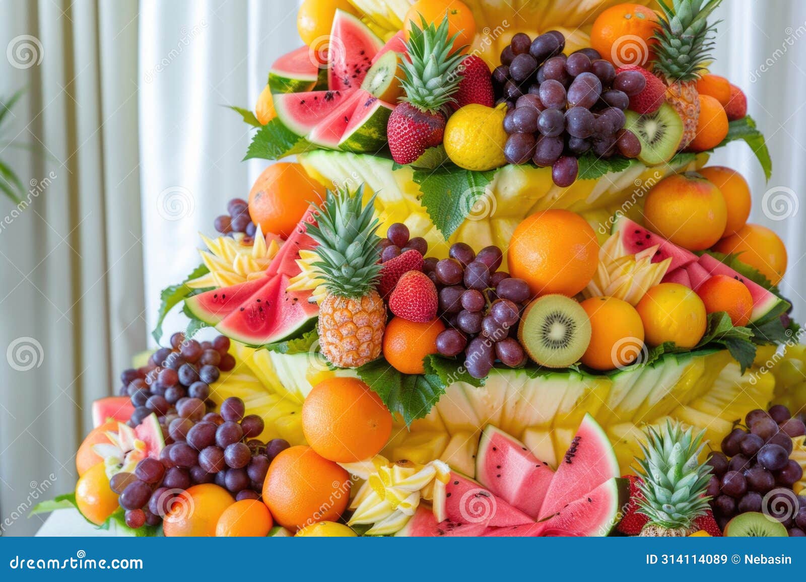 A Cake Made of Watermelon, Grapes, and Pineapples, Creatively Arranged ...