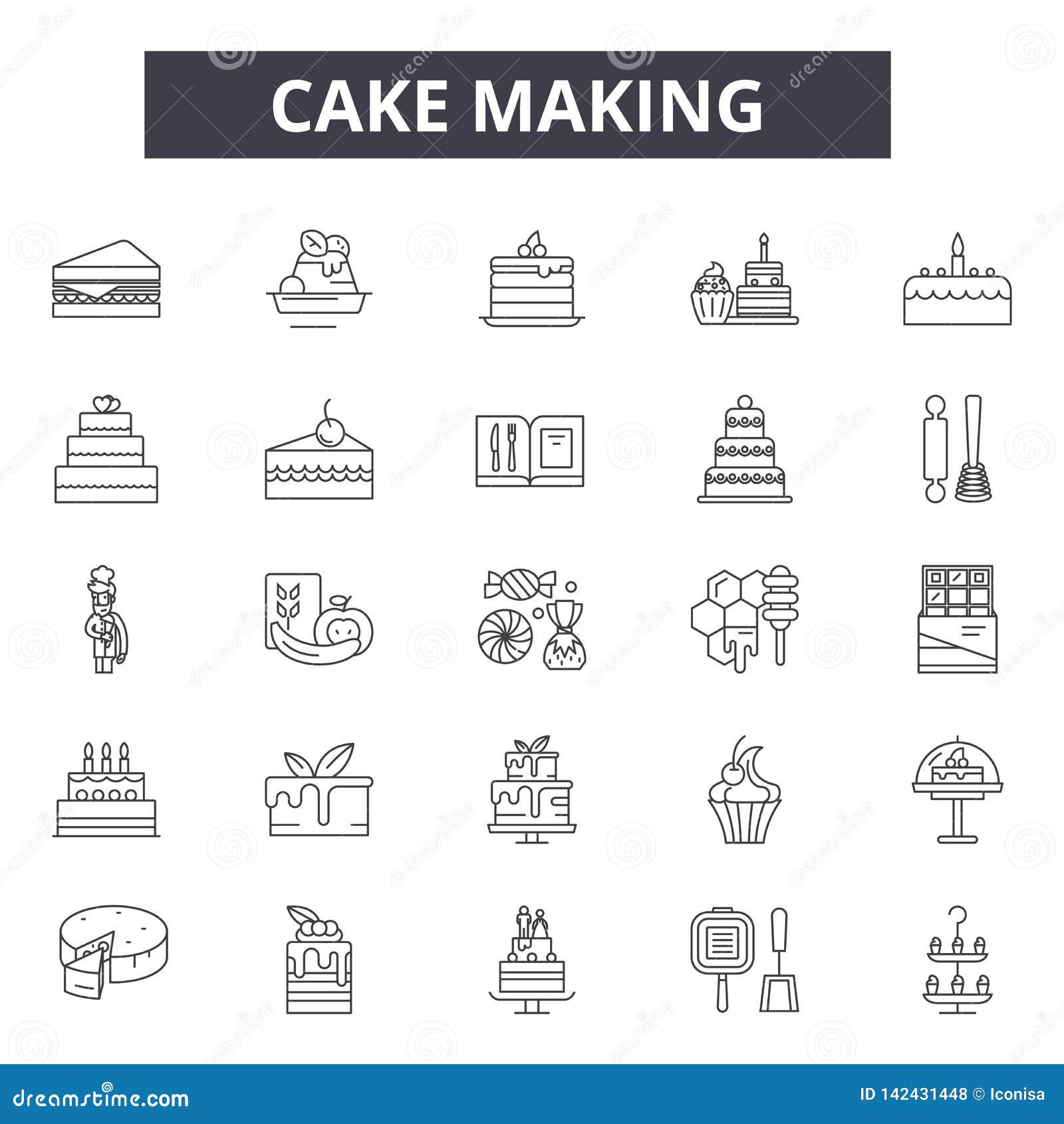 Cake Making Line Icons for Web and Mobile Design. Editable Stroke Signs ...