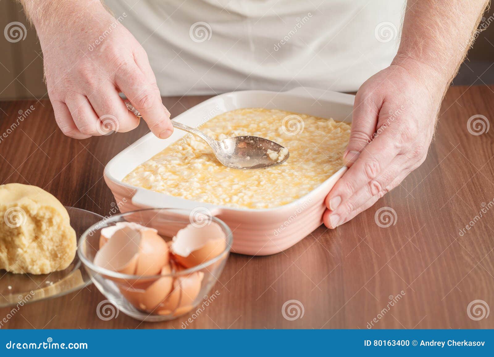 Cake Mixture in Tin before Baking. Making Pastry Dough Stock Photo ...
