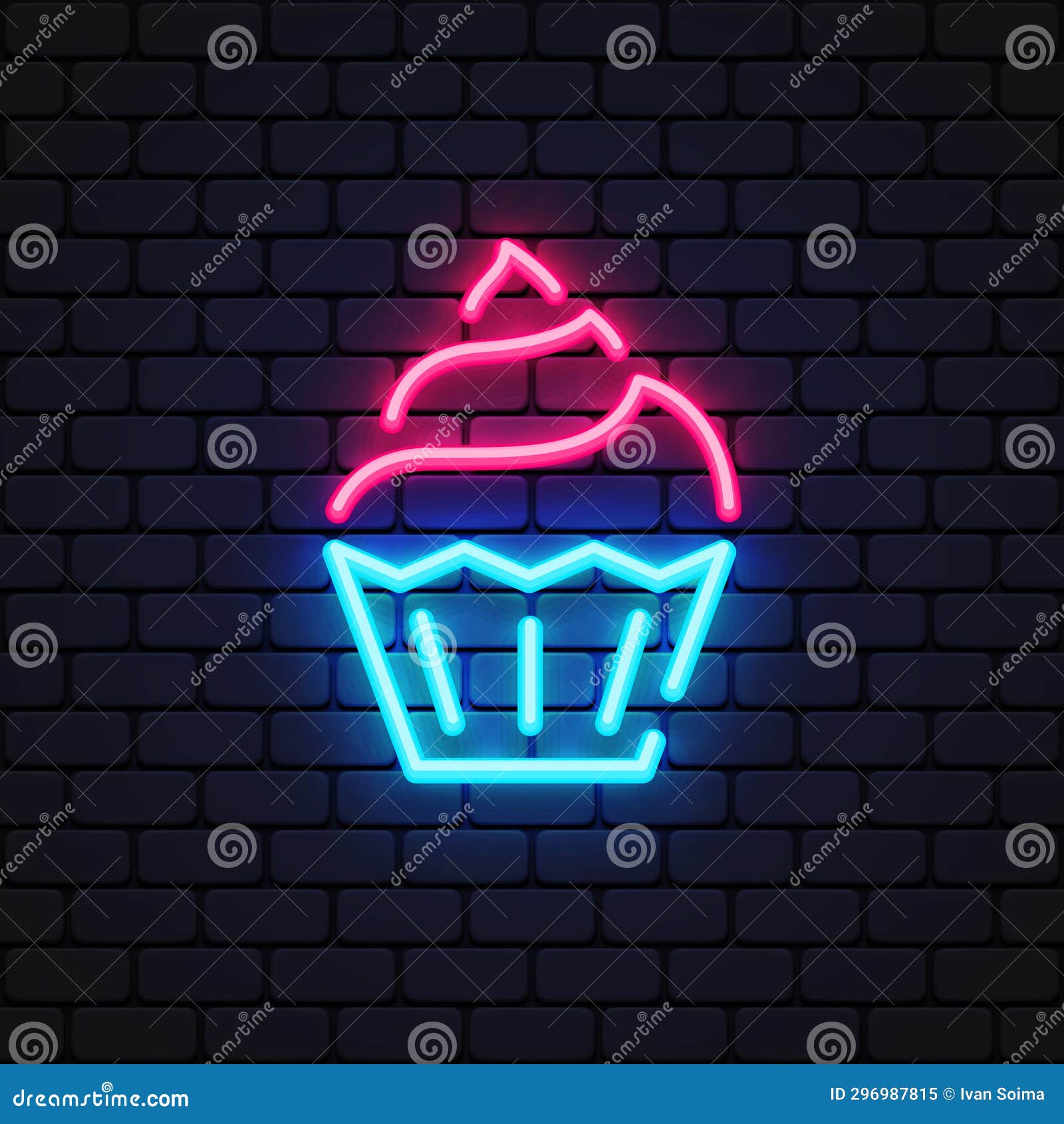 Cake Neon Logo Of Bakery. Cupcake Dessert Neon Vector Illustration ...