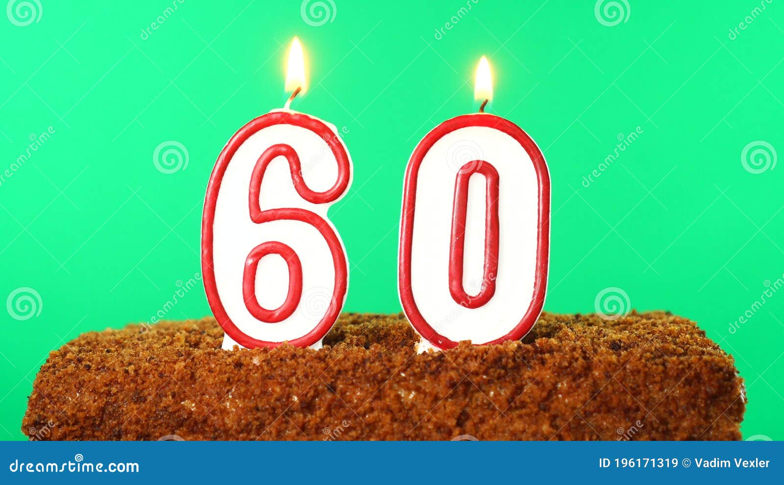 Cake with the Number 60 Lighted Candle. Chroma Key. Green Screen Stock ...
