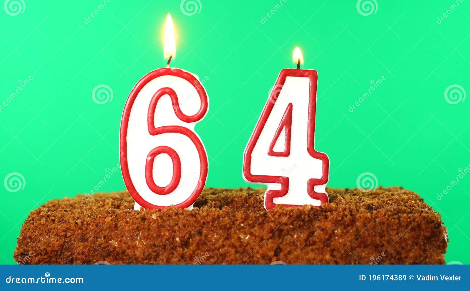 Cake with the Number 64 Lighted Candle. Chroma Key. Green Screen Stock ...