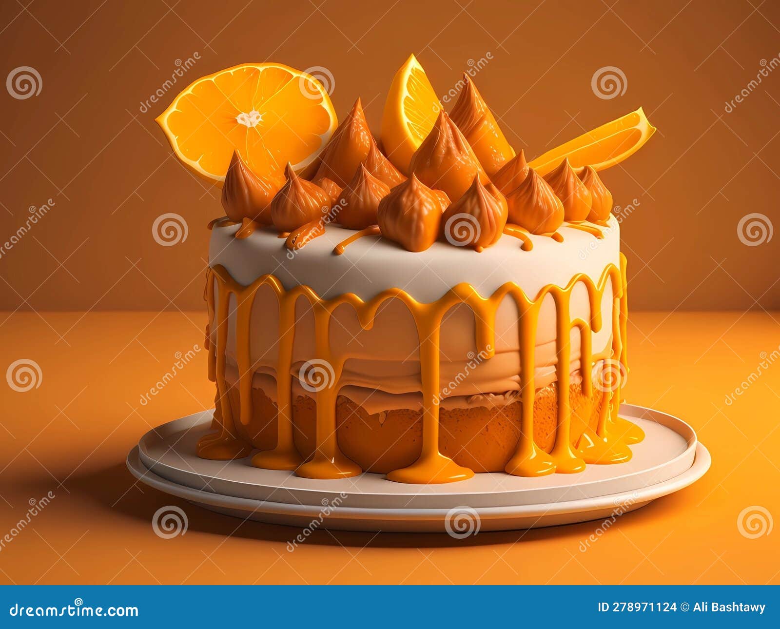 A Cake with Orange Icing and Oranges on Top of it Stock Illustration ...
