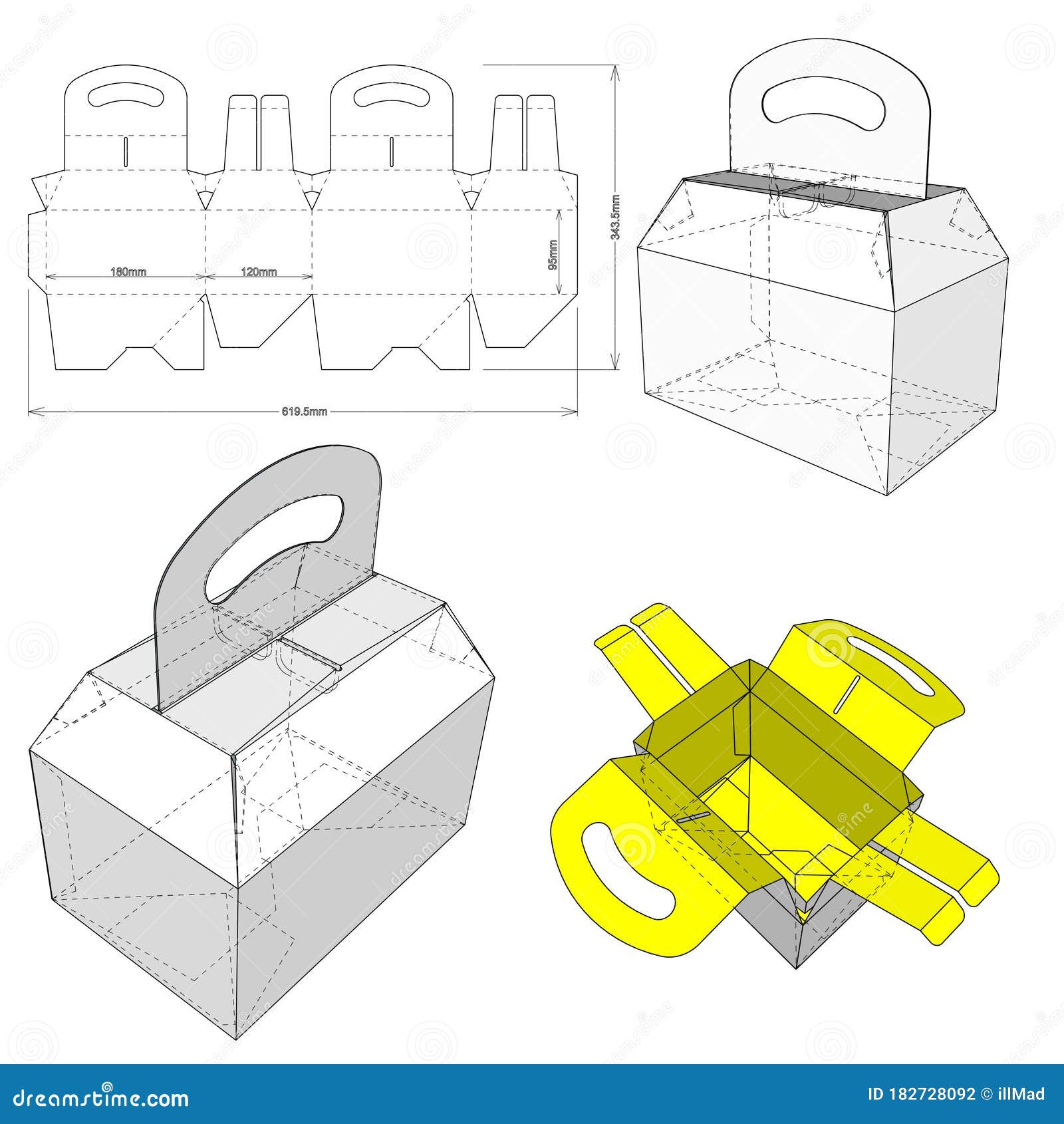 Cake Box With Handle Template, Vector With Die Cut Lines, Delivery Cake ...