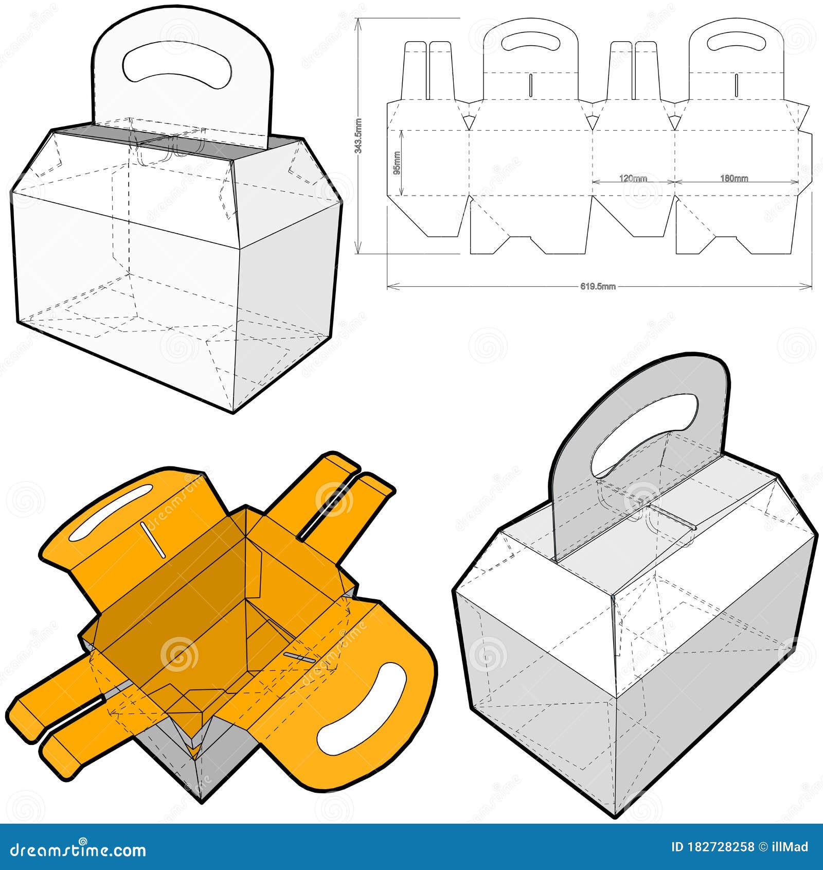 Cake Box With Handle Template, Vector With Die Cut Lines, Delivery Cake ...