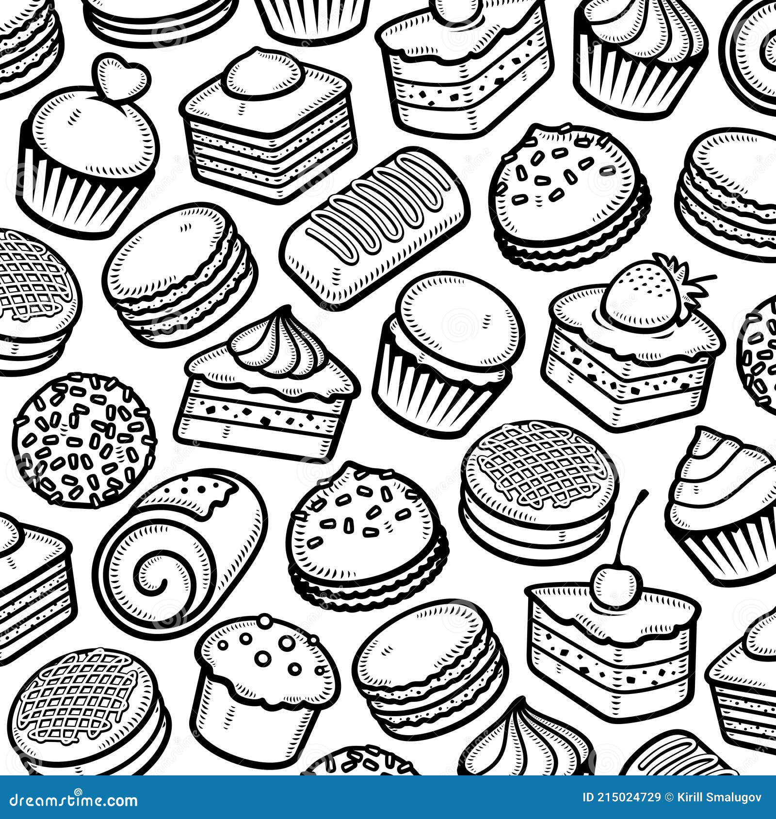 Cake Pattern Background Set. Collection Icon Cake Stock Vector ...