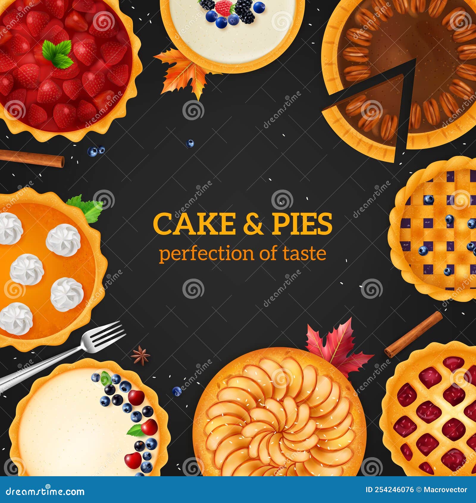 Cake Pies Frame Composition Stock Vector - Illustration of menu, round ...