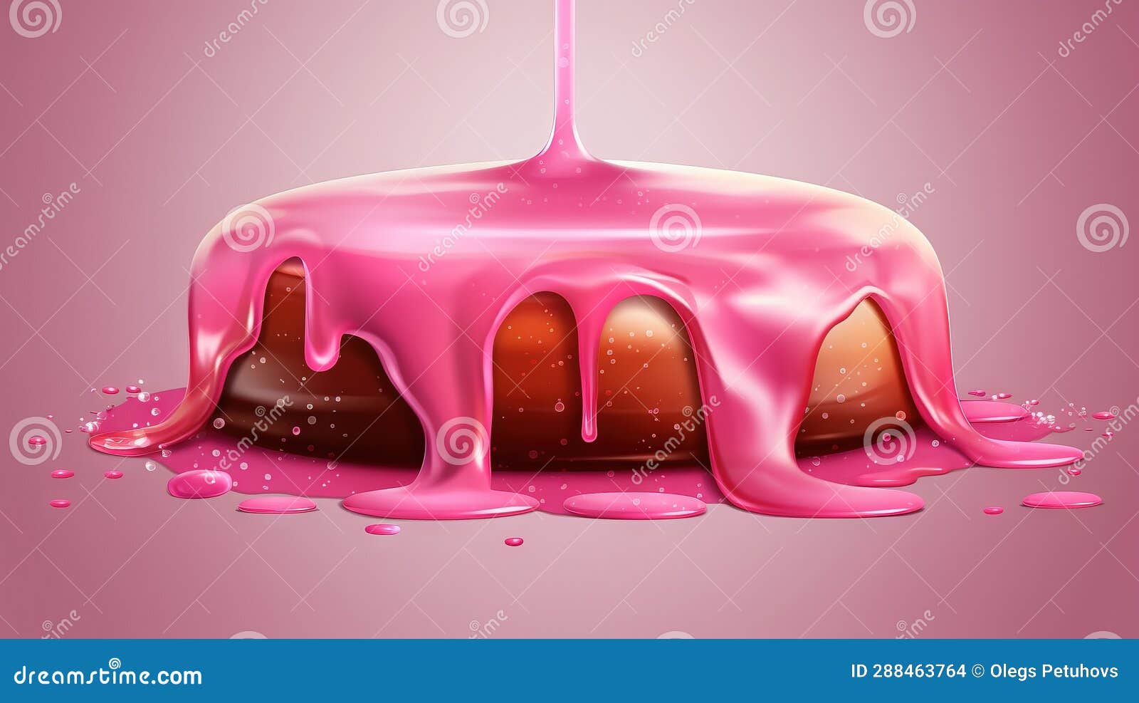 A Cake with Pink Icing on a Pink Background with Drops Stock ...